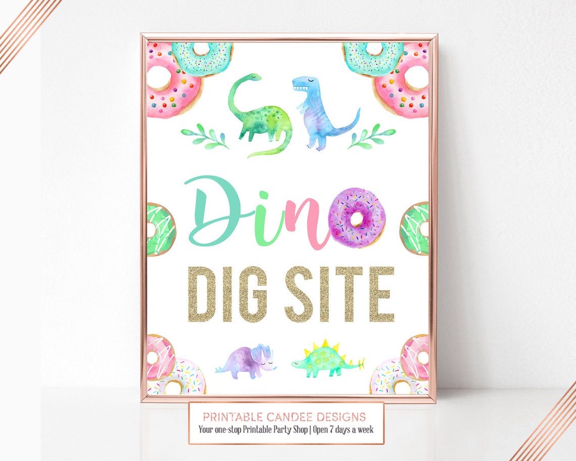 Dinosaur Donut Dig Site Sign Girl Dino Birthday Table Games | Etsy