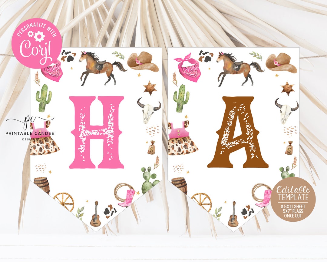 Cowgirl Flag Banner 1st Rodeo Birthday Theme Wild West Party Flags Pink ...