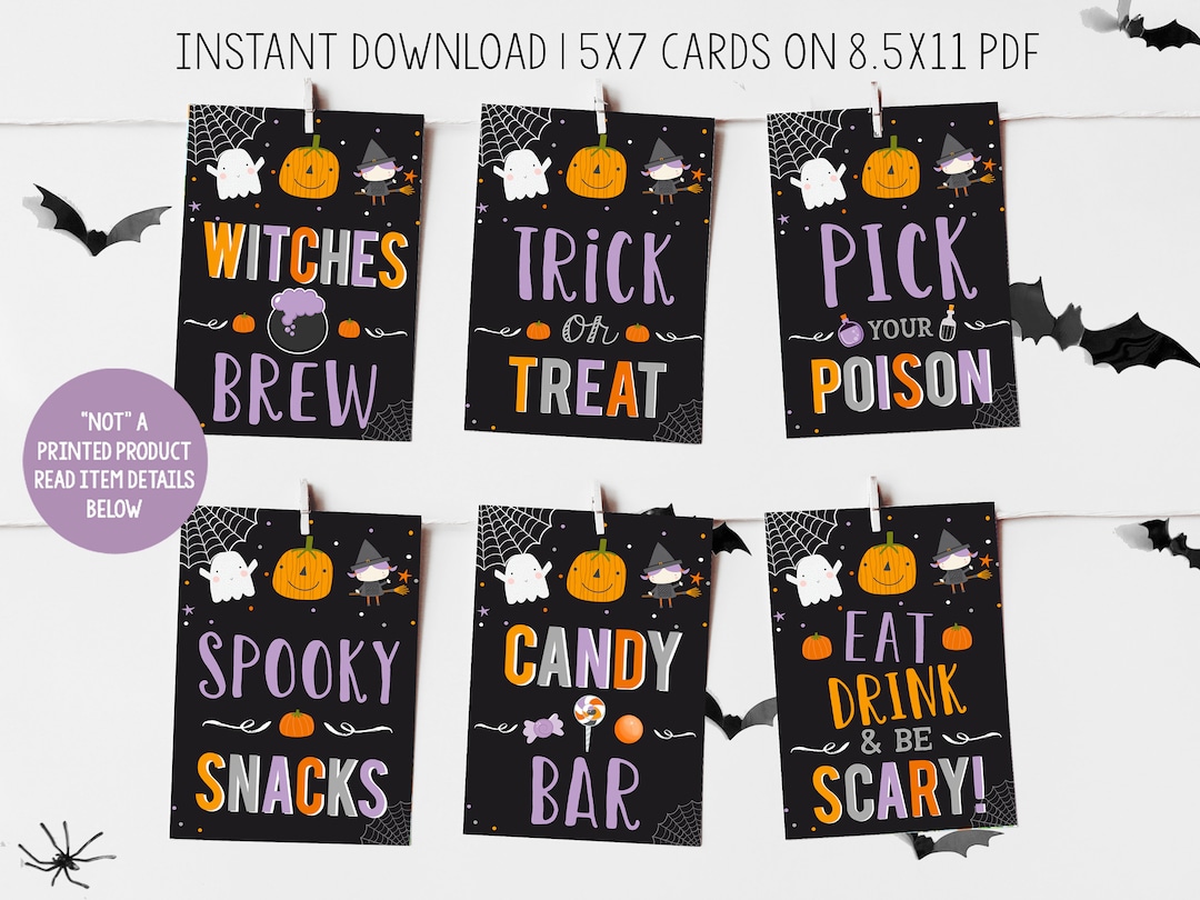 Halloween Party Signs Girl Spooky Food Labels Birthday Party Purple ...