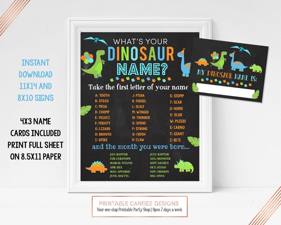 Dinosaur Name Game Dino Theme Party Decor Printables Table Party Sign ...