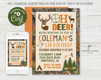 Deer Hunting Birthday Invitation Camo Party Invite Hunting | Etsy