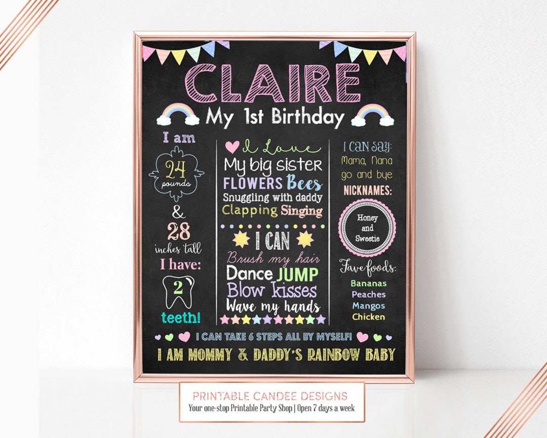 Rainbow 1st Birthday Stats Sign Pastel Party Decor Theme - Etsy