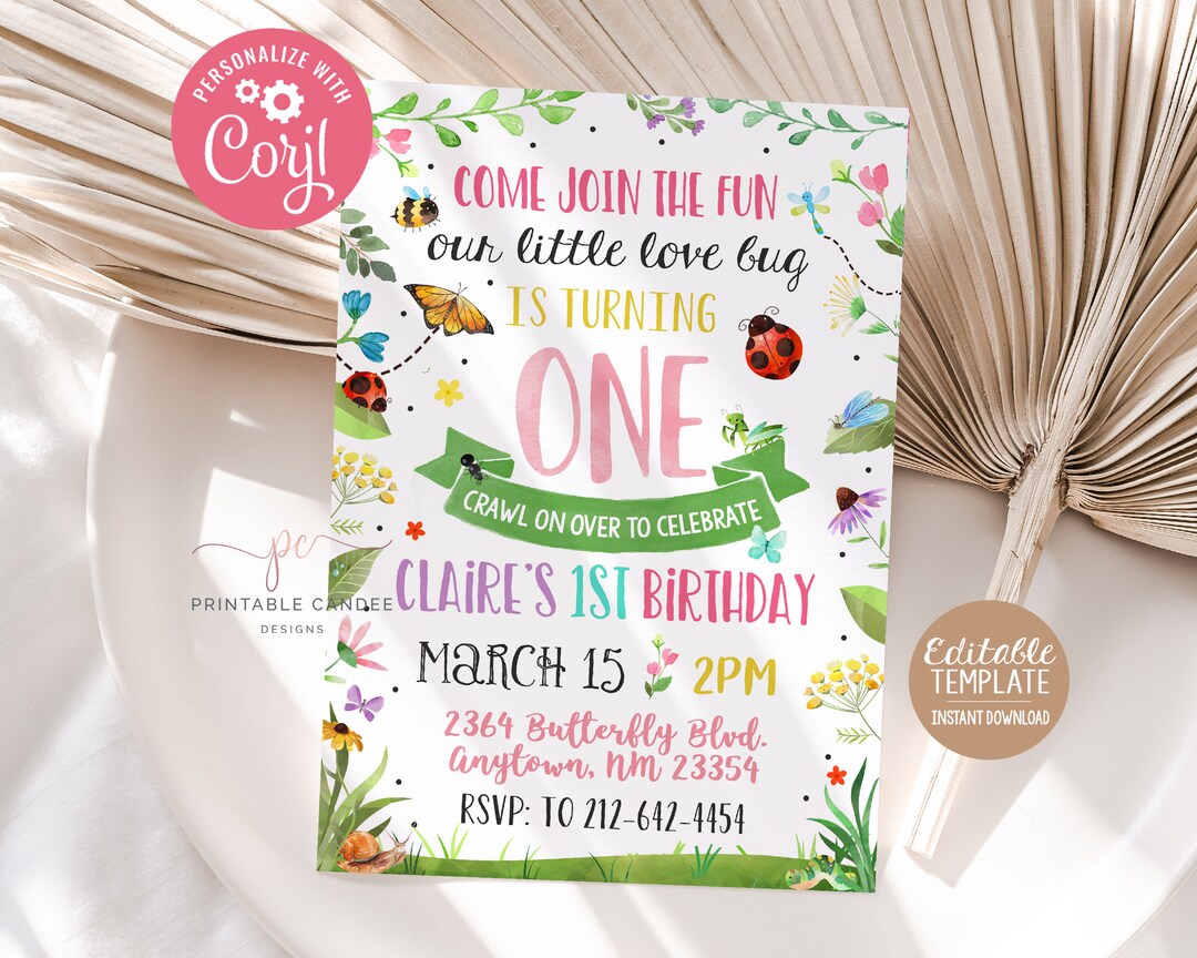 Bug Invitation Bug Birthday Party Bug First Birthday Invite Insect ...