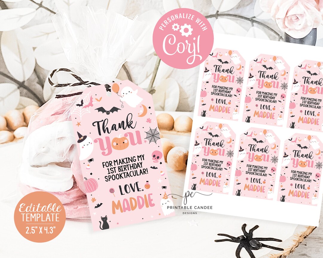 Editable Halloween Favor Tags Pink Ghost Party Decor Girl Theme ...