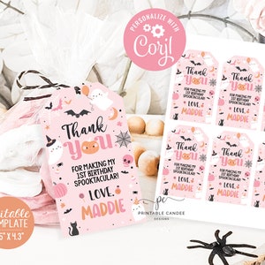 Editable Halloween Favor Tags Pink Ghost Party Decor Girl Theme ...