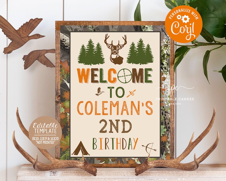 Editable Hunting Welcome Sign Camo Party Birthday Decor Deer - Etsy