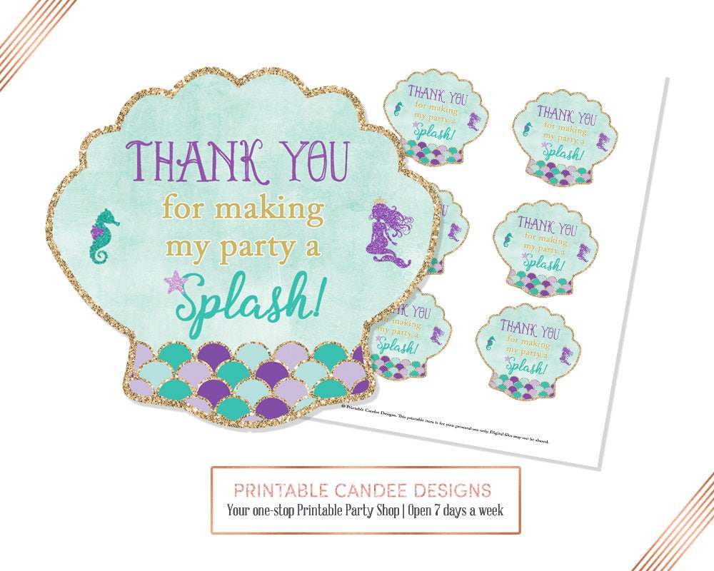 Mermaid Favor Tags, Under the Sea Gift Tags, Mermaid Party Decor, Thank ...