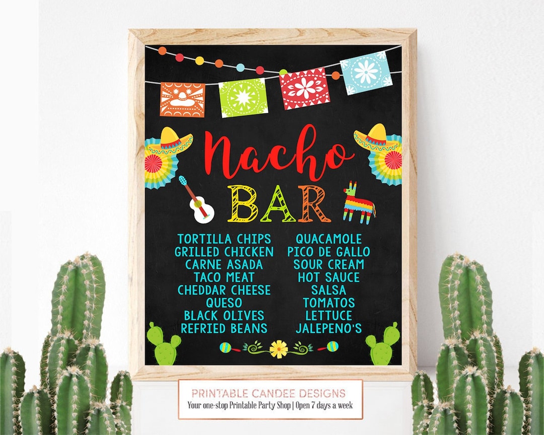 Nacho Bar Menu Sign Cinco De Mayo Taco Party Birthday Fiesta Baby ...