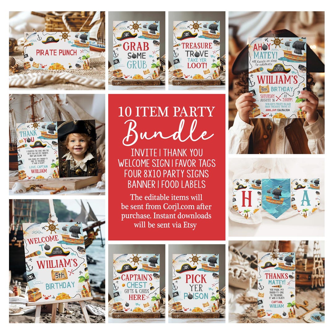 Editable Pirate Birthday Party Bundle Ahoy Matey Theme Pirates Party ...