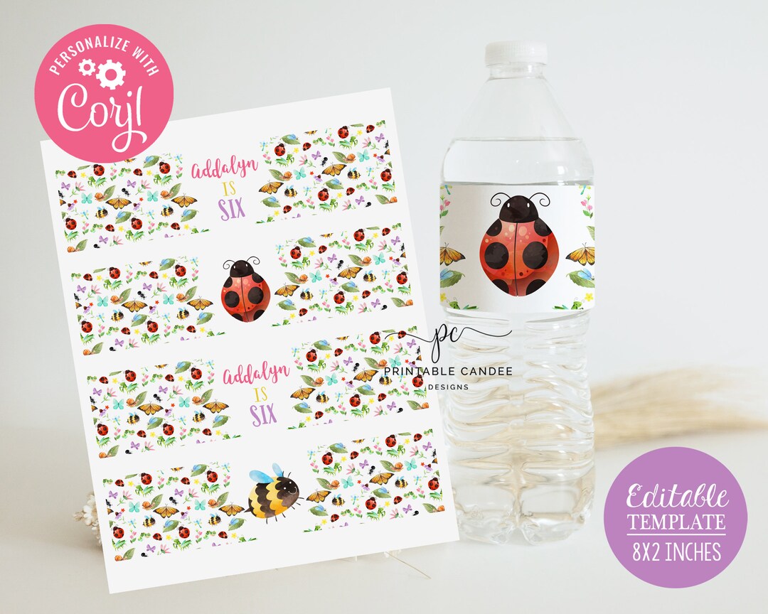 Bug Birthday Water Bottle Labels Girl Bug Party Decor Bee Ladybug ...