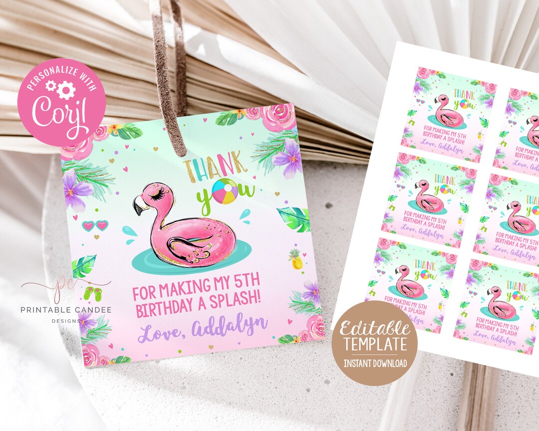 Flamingo Pool Party Favor Tags Girl Birthday Tropical Summer Favors ...