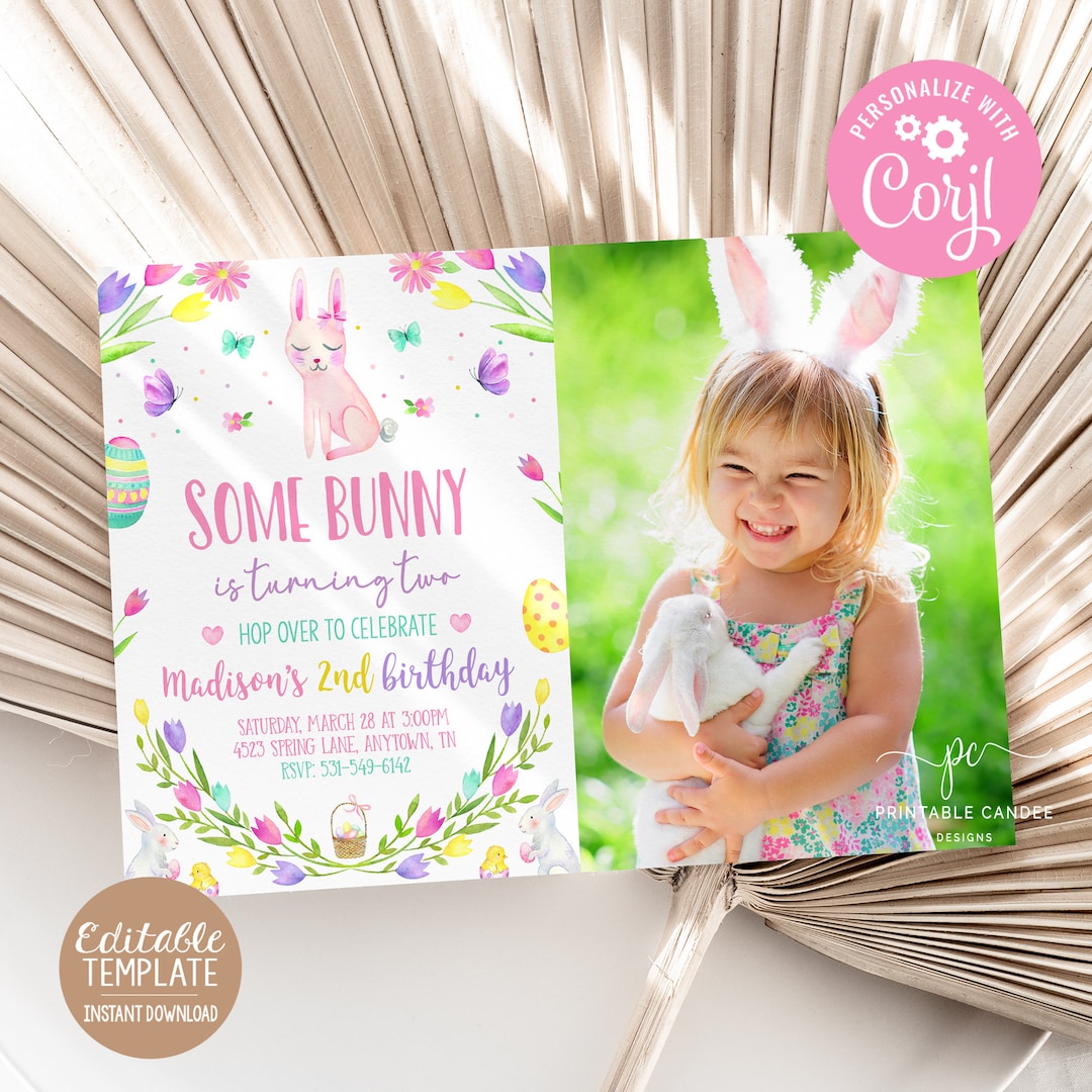 Editable Easter Birthday Invitation Adorable Pink Bunny Birthday Invite ...