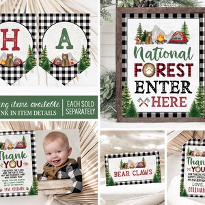 Editable Camping Flag Banner One Happy Camper Smores Black Lumberjack ...