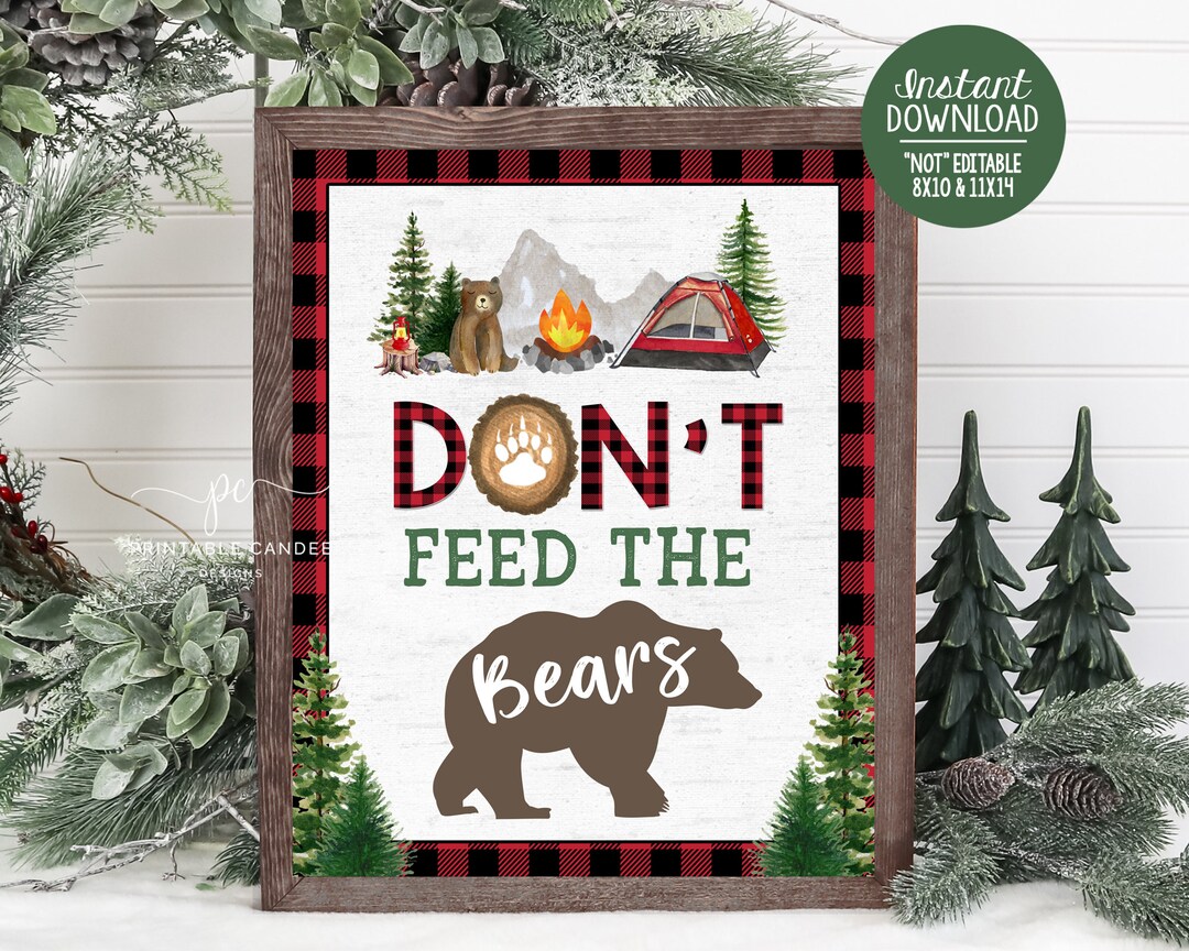 Camping Don't Feed the Bears Sign Party Decor Red Lumberjack One Happy ...