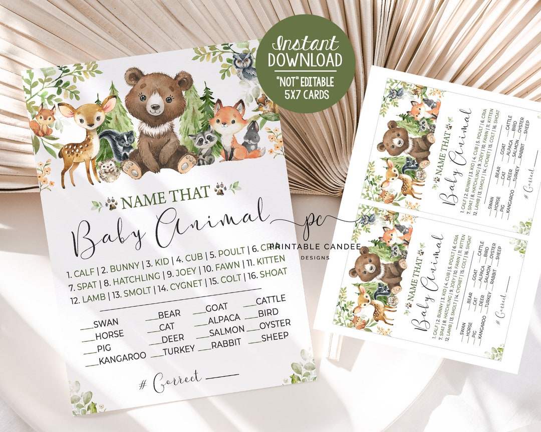 Woodland Baby Shower Name That Baby Animal Game Boy Forest Animals ...