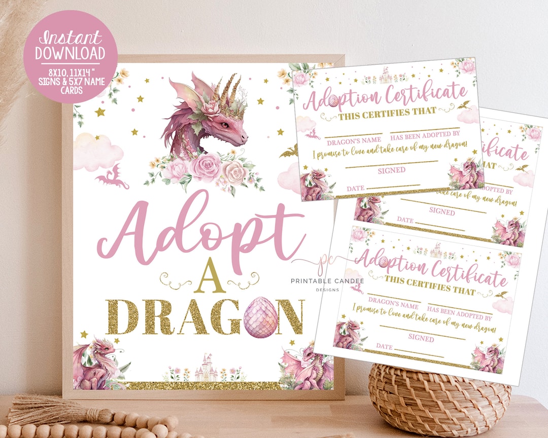 Adopt a Dragon Party Game Sign Girl Dragon Birthday Party Printables ...