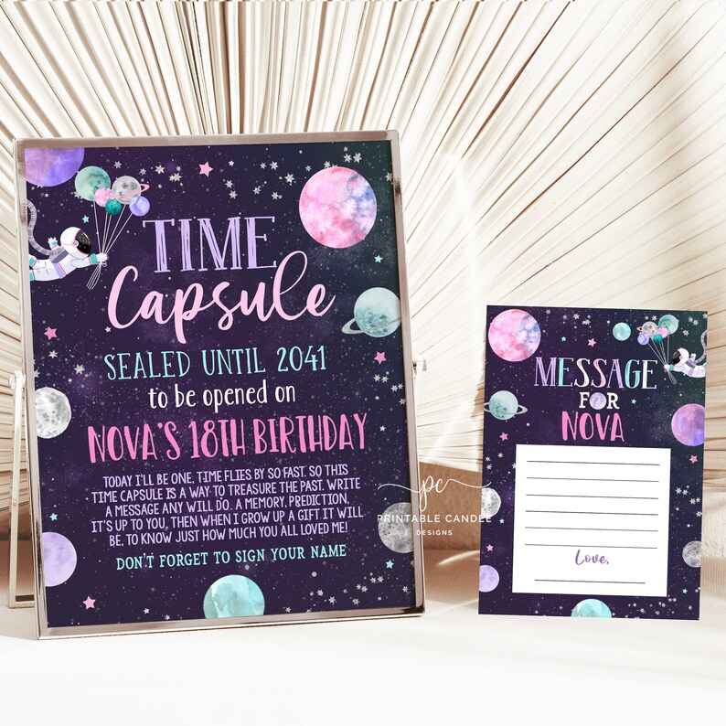 Girl Space Time Capsule Sign Template Outer Space Birthday Editable ...