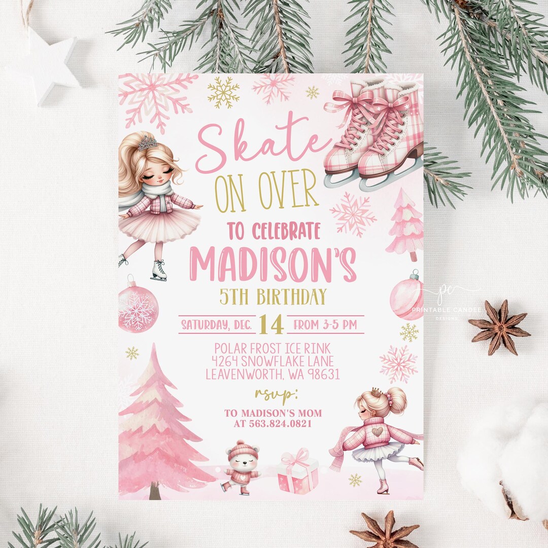 Ice Skating Birthday Invitation Editable Winter Skate Party Invite ...