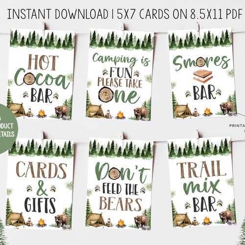 Camping Party Signs Hot Cocoa Bar S'mores Decor Woodland - Etsy