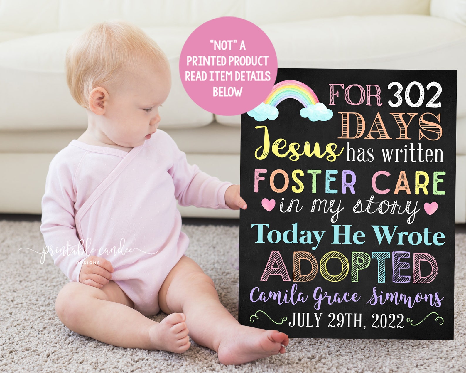 Adoption Announcement Sign Digital Chalkboard Pastel Rainbow - Etsy