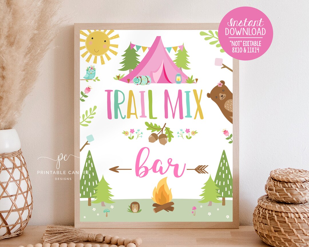 Trail Mix Bar Party Sign Girl Camping Food Station Bonfire Birthday ...