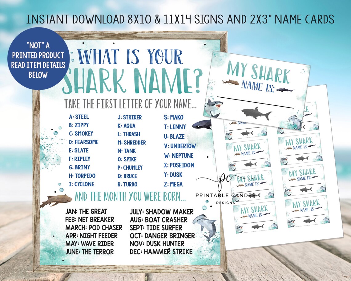 Shark Name Game Boy Shark Birthday Sign Shark Party Activity | Etsy