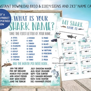 Shark Name Game Boy Shark Birthday Sign Shark Party Activity | Etsy