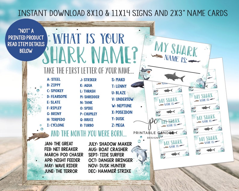 Shark Name Game Boy Shark Birthday Sign Shark Party Activity - Etsy