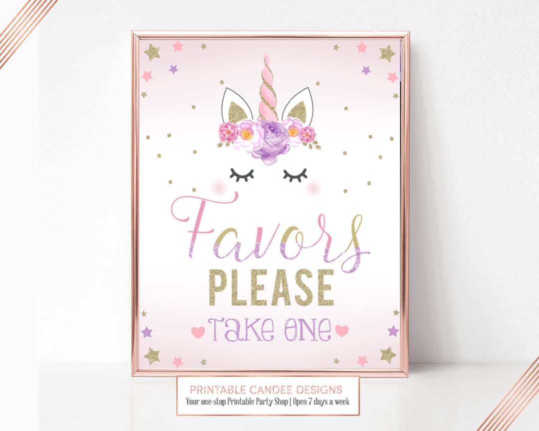 Unicorn Party Sign, Unicorn Favors Sign, Birthday Sign, Unicorn Table ...