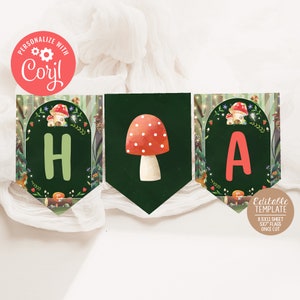 Editable Enchanted Forest Party Flag Banner Woodland Fairy Birthday ...