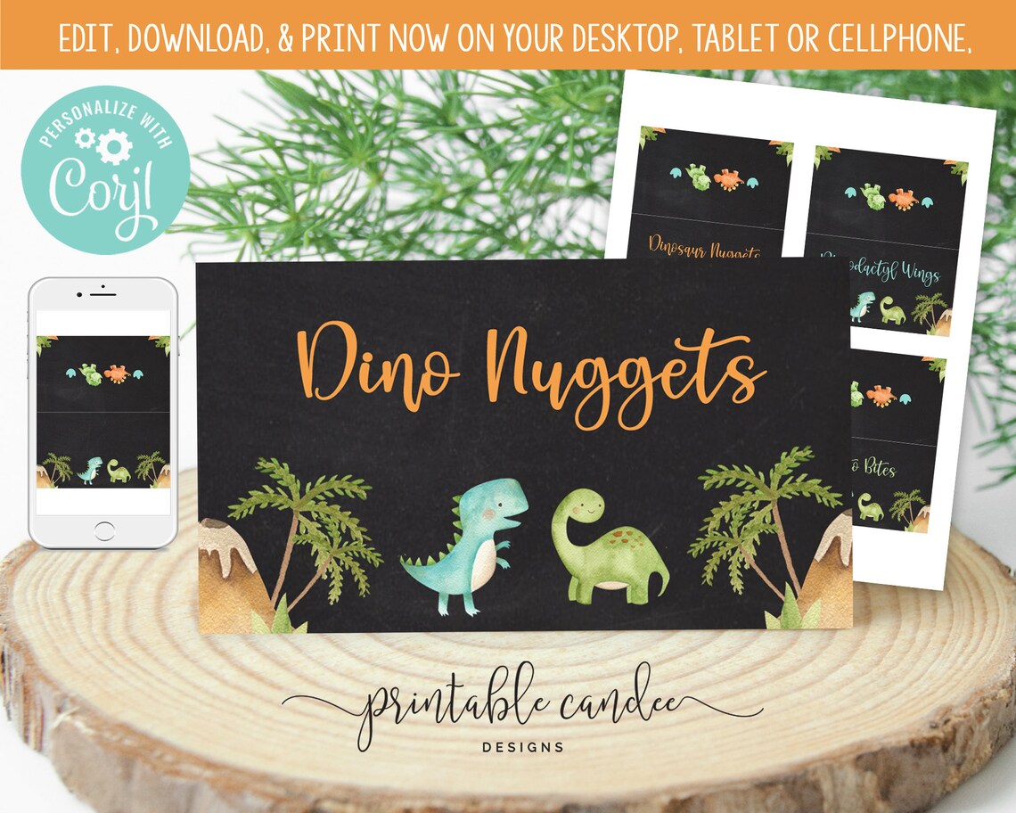 Dinosaur Food Tent Signs Baby Shower Birthday Party Orange - Etsy