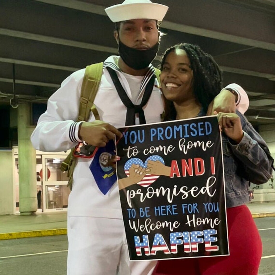 Welcome Home Wife Spouse Husband Sign Red White Sailor Navy Homecoming ...
