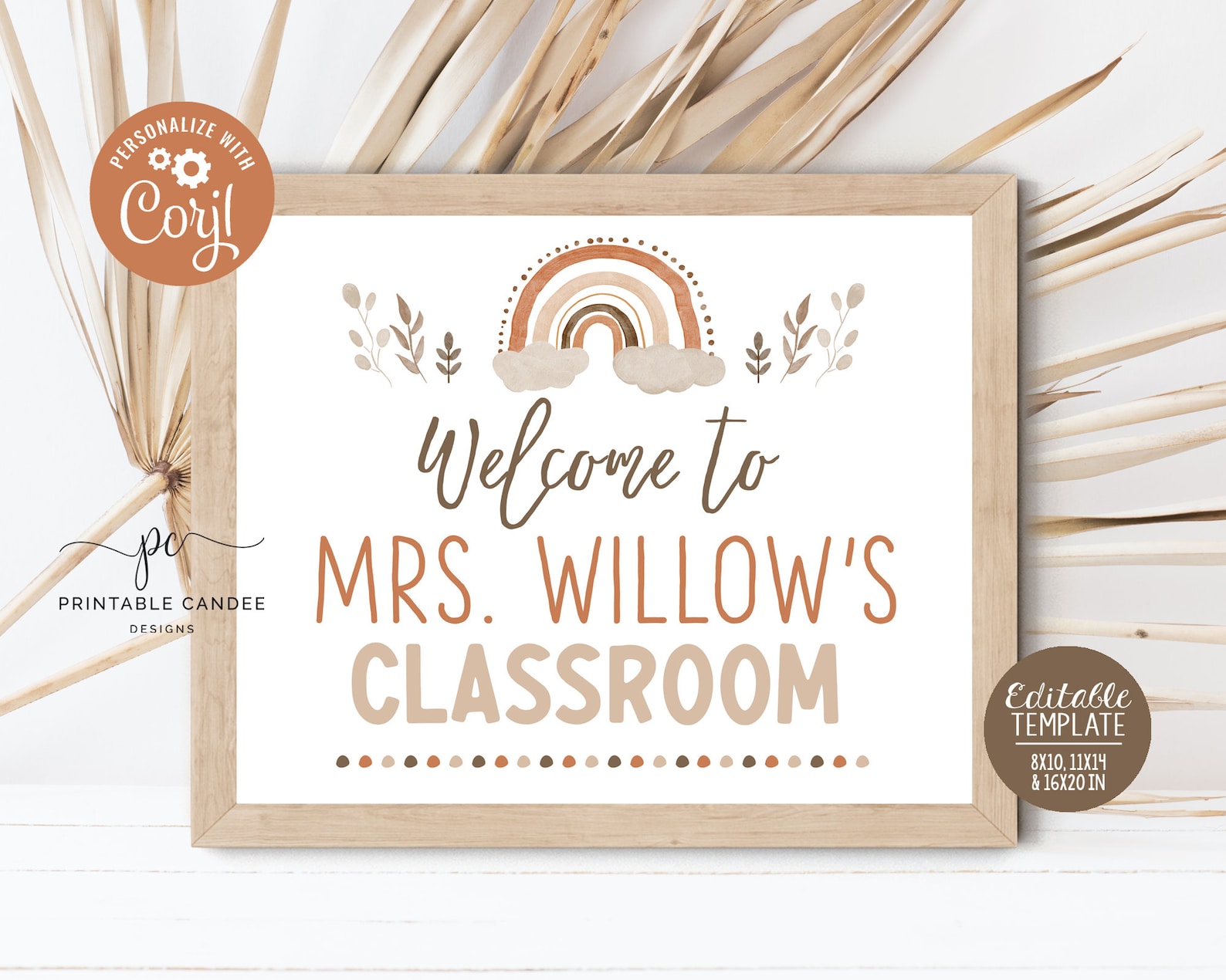 Editable Teacher Name Sign Template Classroom Decor Boho Rainbow Class ...