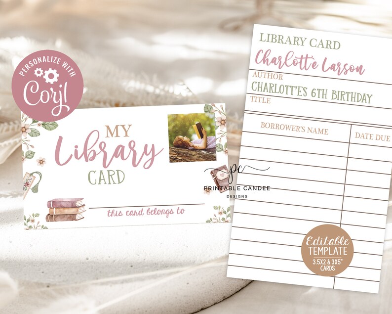 Editable Book Birthday Library Card Girl Library Themed Favor - Etsy