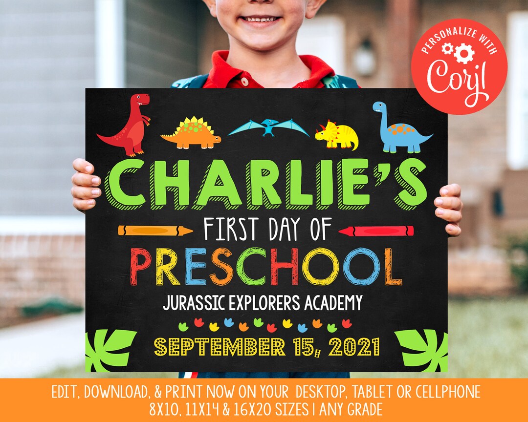 First Day of Preschool Sign Template 1st Day of Kindergarten Editable ...