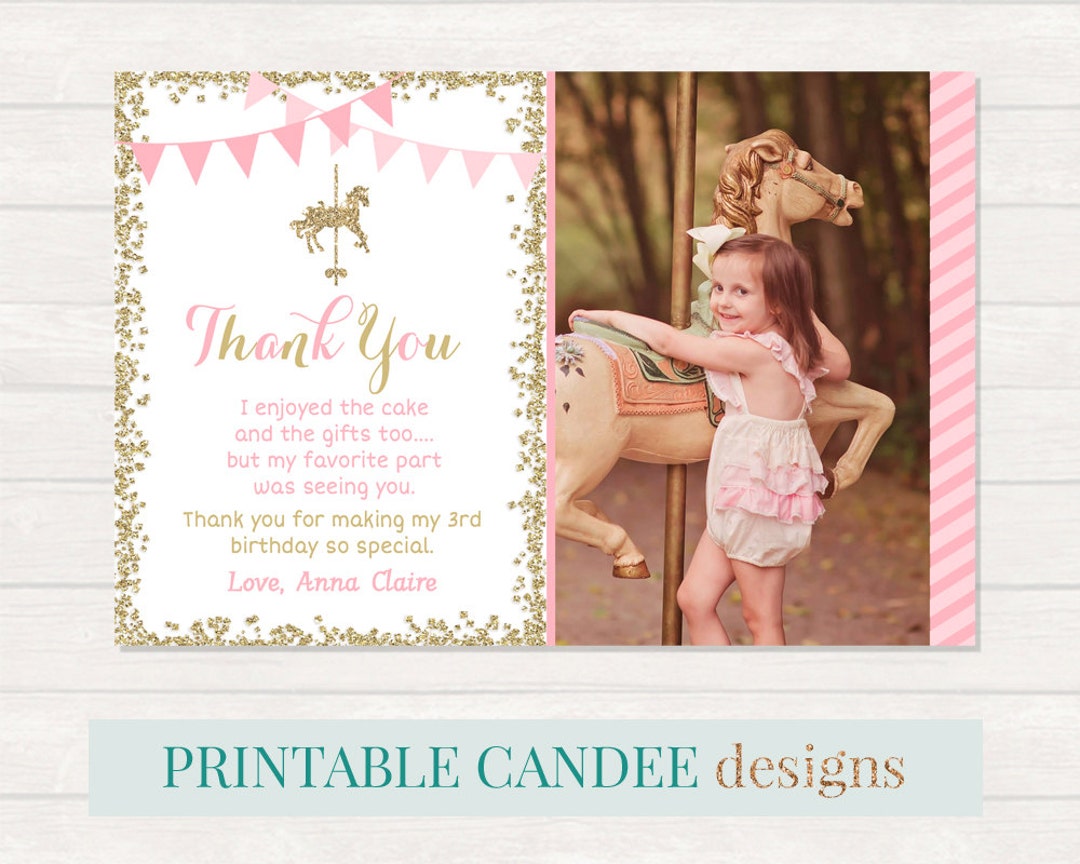 Carousel Thank You, Horse Party Thank You, Carnival Thank You, Carousel 1st Birthday, Photo ...