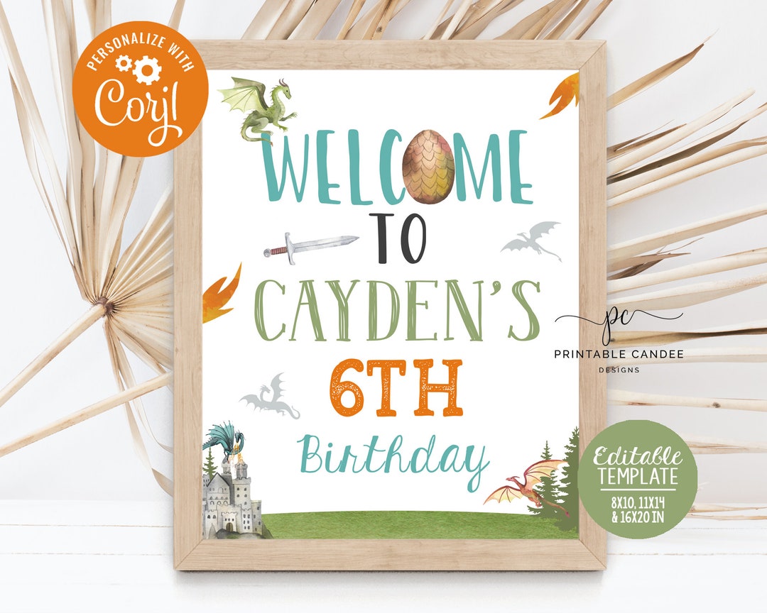 Dragon Welcome Sign Dragon Birthday Party Printables White Dragon Boy ...