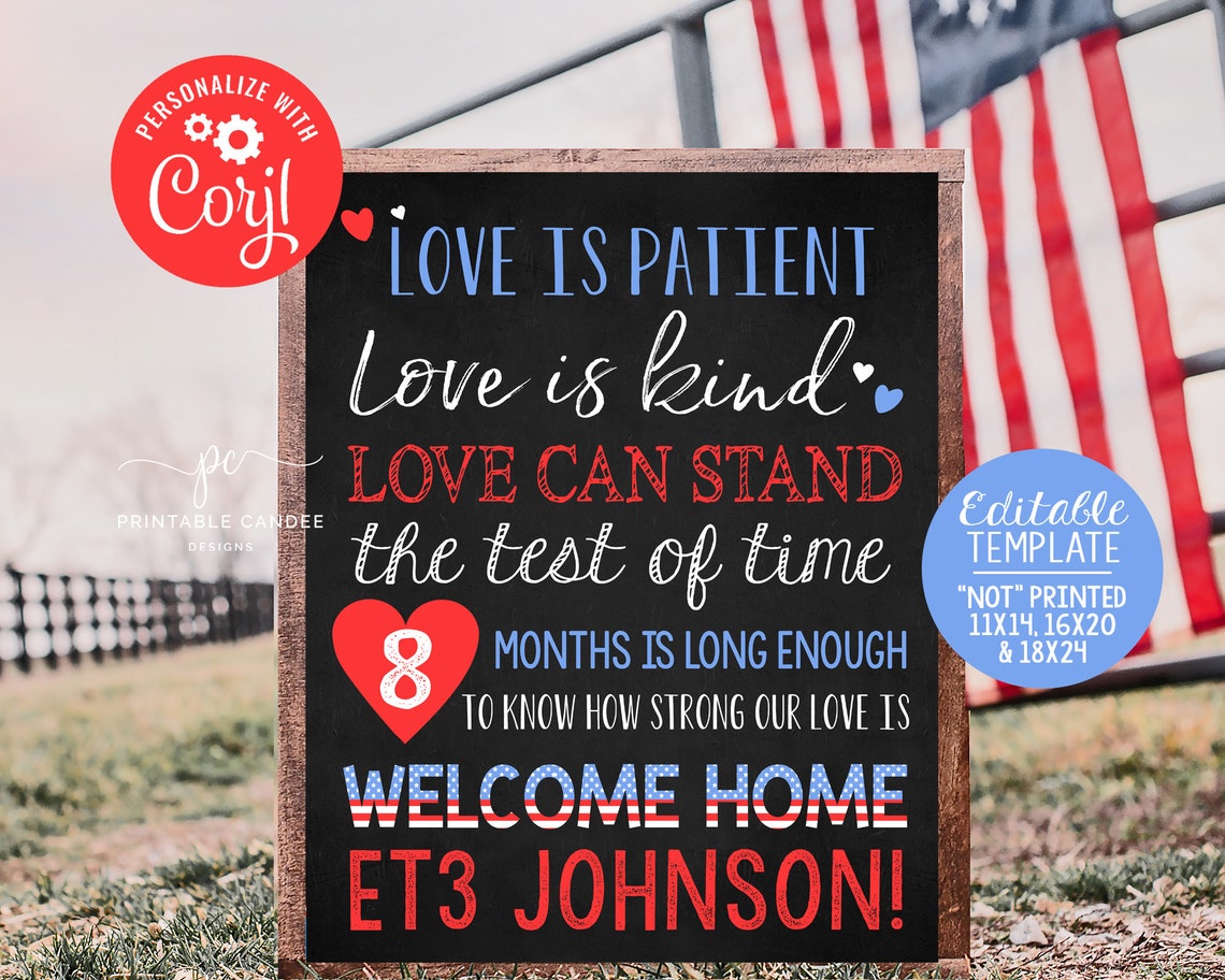 Welcome Home Wife Spouse Husband Sign Template Red White Sailor Navy ...