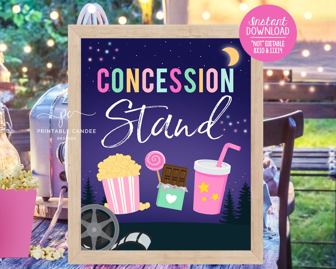 Backyard Movie Night Printable Concession Sign Outdoor Movie Birthday ...