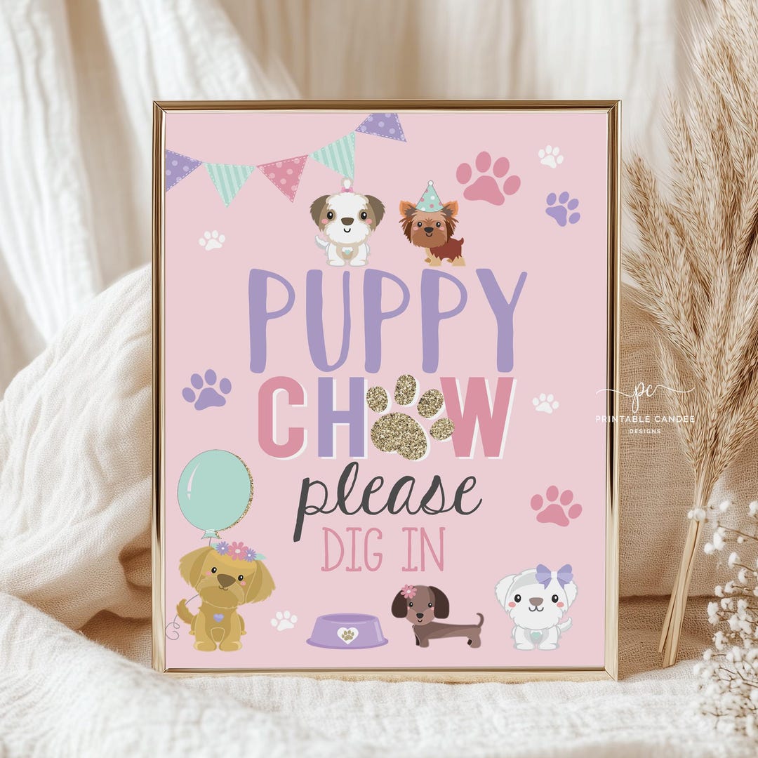 Puppy Party Food Sign Pink Dog Pawty Birthday Decor Printable PPDT - Etsy