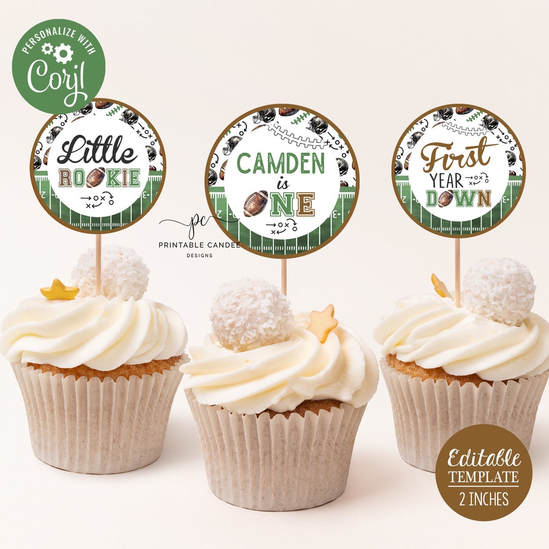Football Cupcake Toppers Birthday Sports Party Decor Cupcakes Labels ...