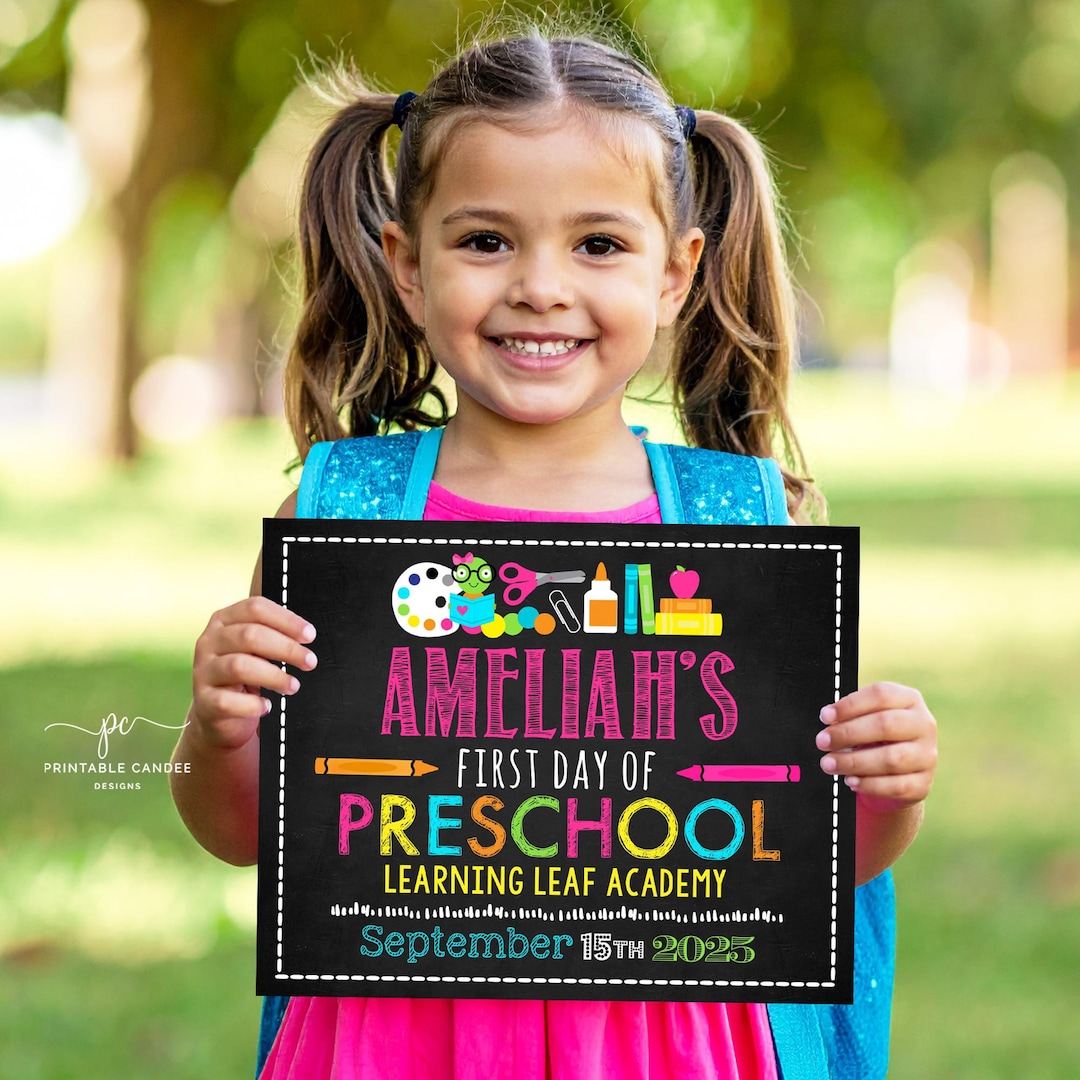 Editable Girl First Day of School Sign Pink 1st Day of Preschool ...