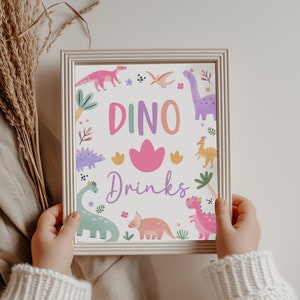 Pastel Dinosaur Drink Sign Girl Dino Birthday Party Theme Grab a Bite ...