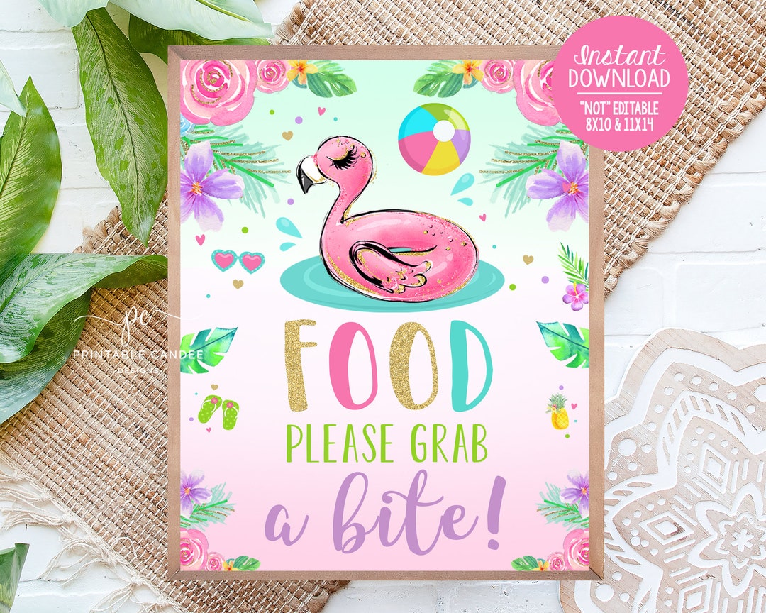 Flamingo Pool Party Food Sign Girl Birthday Tropical Summer Printable ...