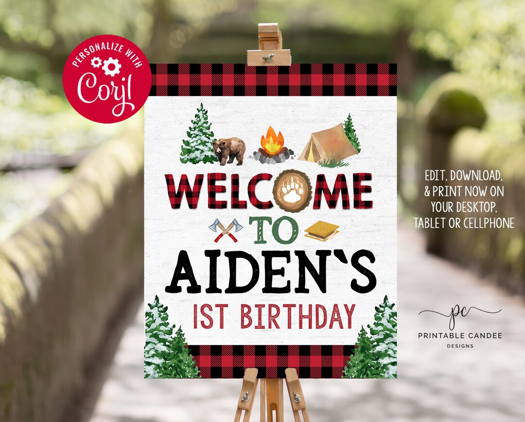 Camping Welcome Sign Lumberjack One Happy Camper Smores Door Sign Bear ...