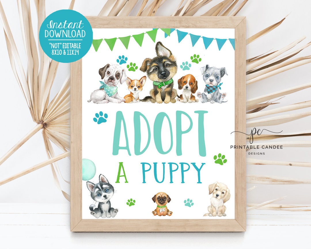 Pet Adoption Sign Puppy Birthday Party Adopt a Pet Decor Dog Theme Boy ...