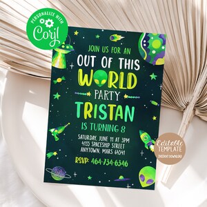 Editable Alien Galaxy Birthday Invitation Aliens Space Out of This ...