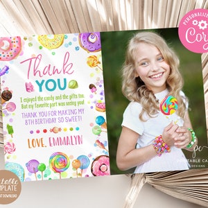 Candy Birthday Thank You Lollipop Donut Sweet Celebration Editable Girl ...