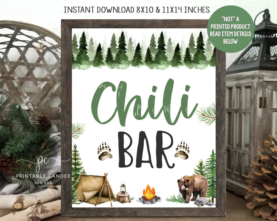 Chili Bar Sign Camping Party Decor Lumberjack One Happy Camper Signs ...