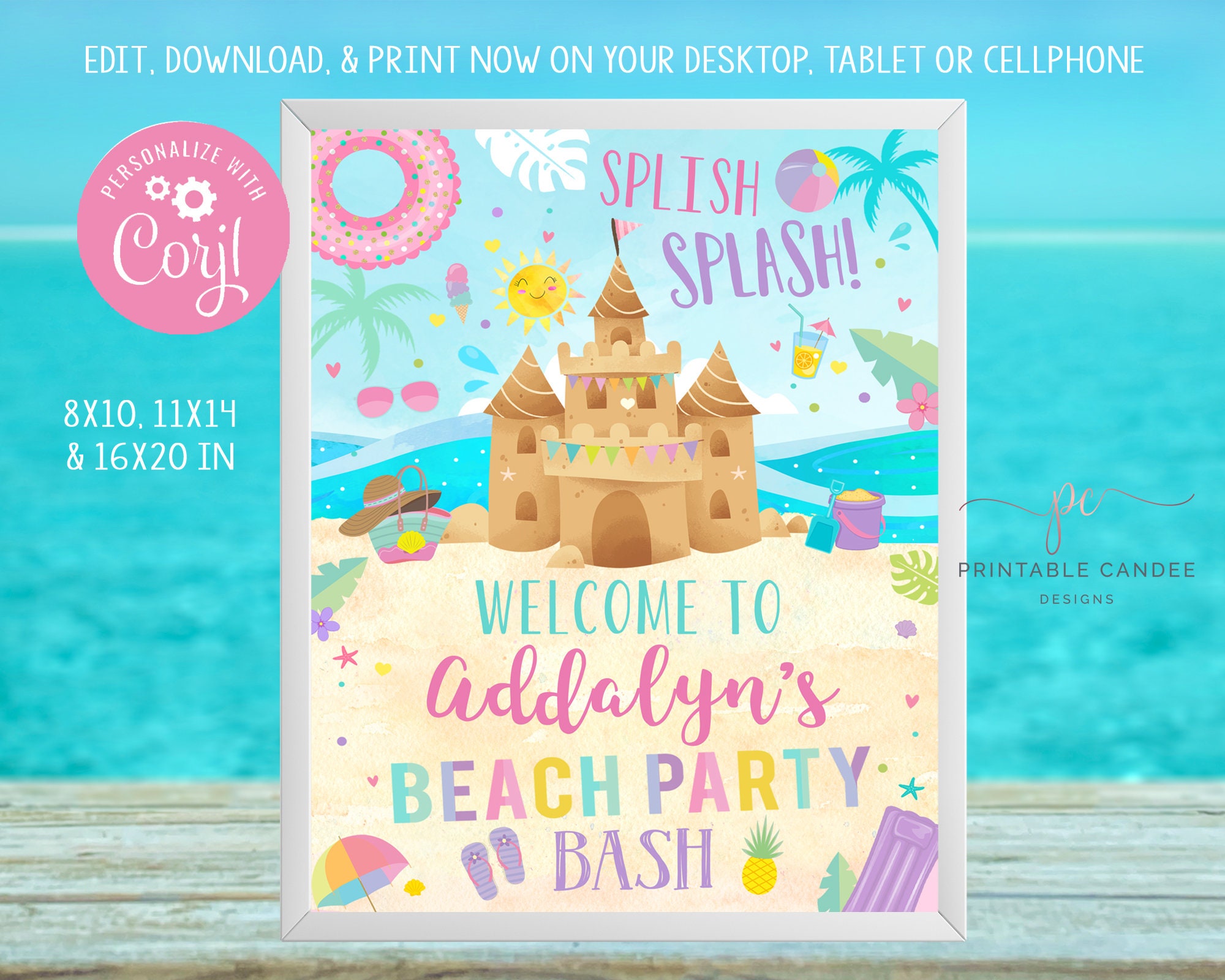 Paper & Party Supplies Beach Party Welcome Sign Girl Birthday Summer ...